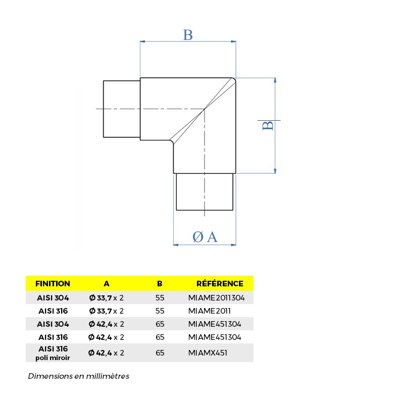 Coude inox 90° en angle droit | METALIDEAL