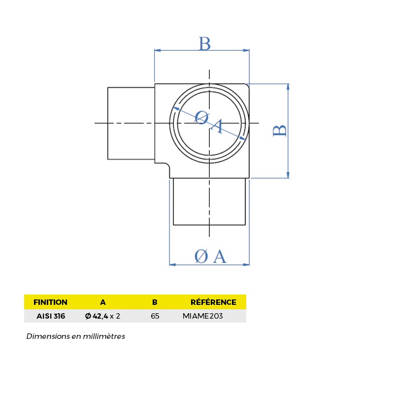 Raccord d'angle inox 3 tubes | METALIDEAL