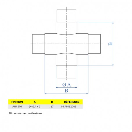 Raccord en croix inox 4 tubes | METALIDEAL