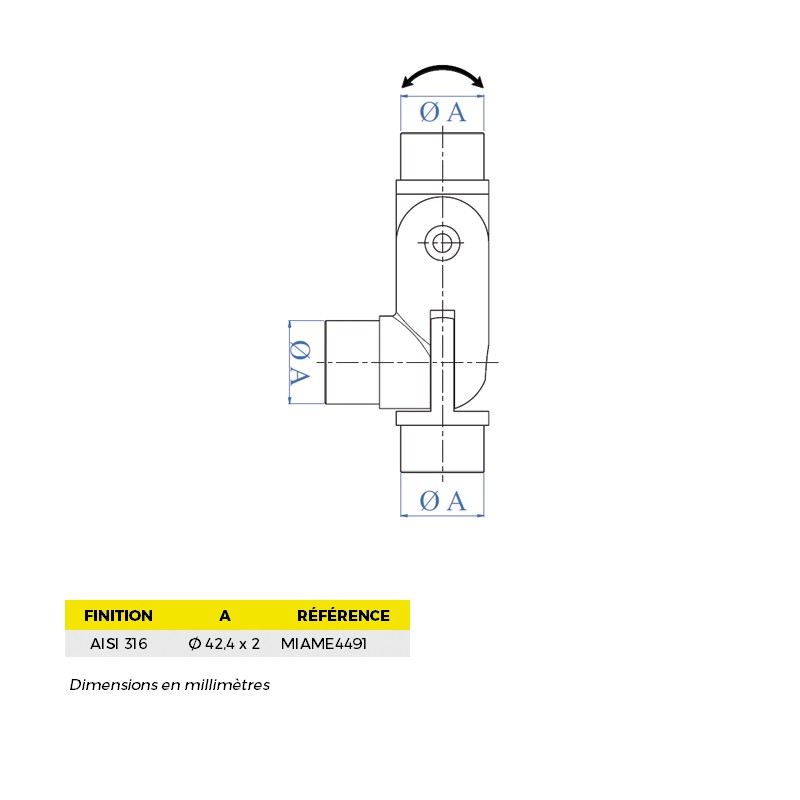Raccord d'angle articulé inox 3 tubes | METALIDEAL